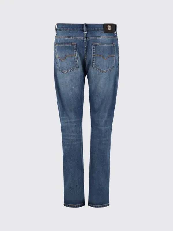 Versace Slim Fit Five-pocket Cotton Jeans With Logo Detail