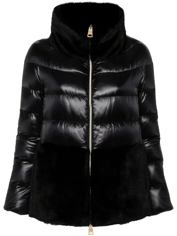 Herno Ultralight Nylon And Lady Alternative Fur Cape - Black