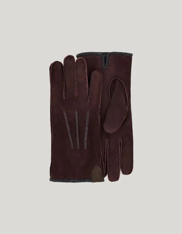 Canali Burgundy Suede Gloves With Cashmere Lining - Red