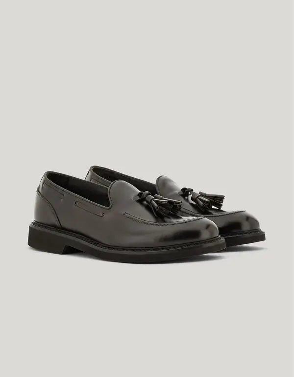 Canali Dark Tumbled Calfskin Tassel Loafers
