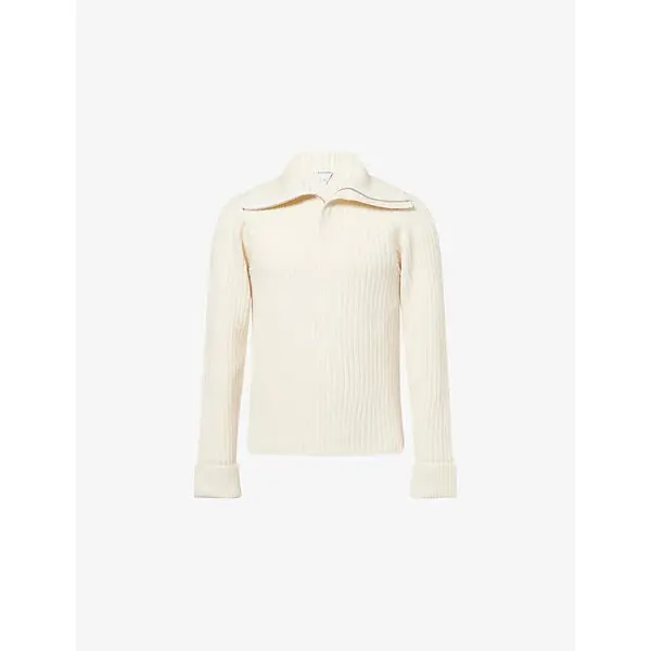 Bottega Veneta High-neck Cashmere And Wool Blend Ribbed-knit Sweater - Parchment