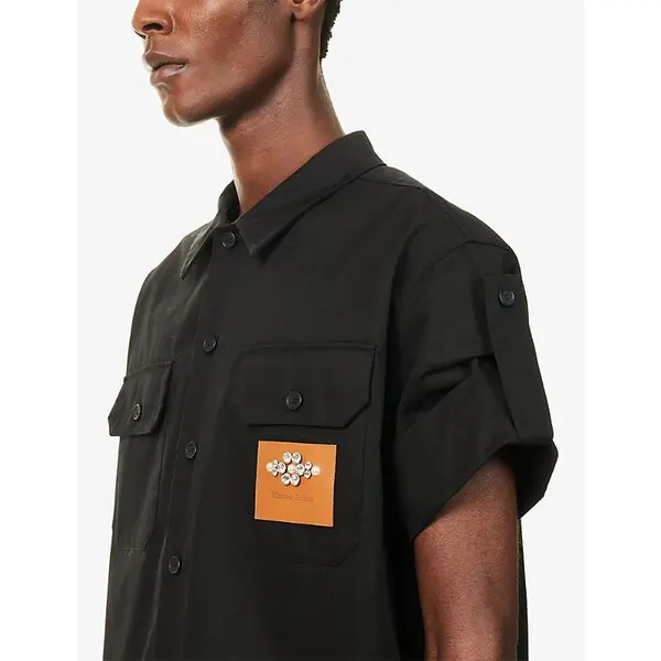 Simone Rocha Military Jewel Leather-patch Cotton Shirt