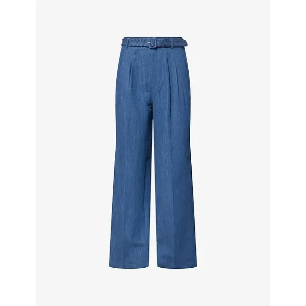 Paige Acacia Belted Cotton And Linen Trousers - Tidepool