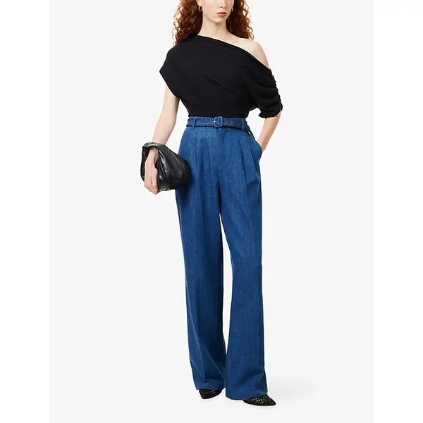 Paige Belted Cotton And Linen Wide-leg Trousers