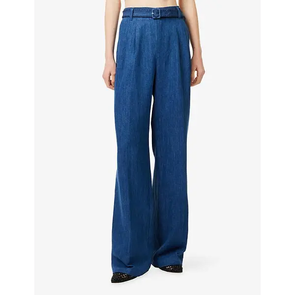 Paige Belted Cotton And Linen Wide-leg Trousers