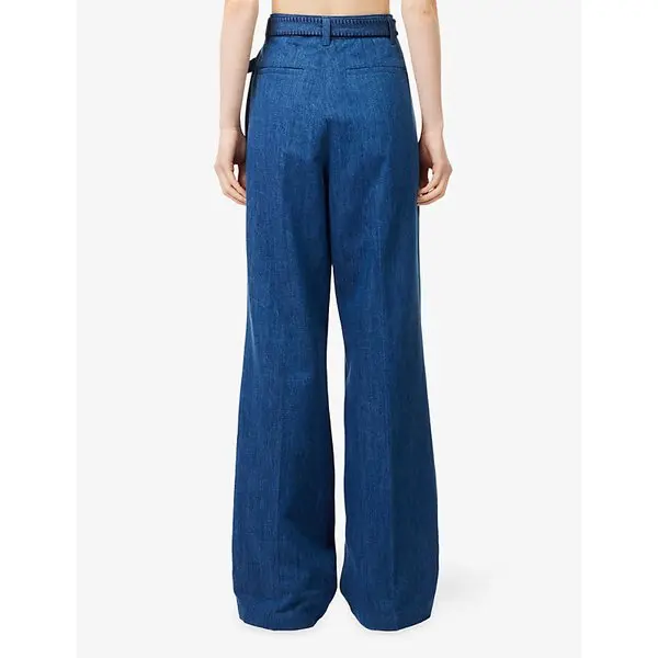 Paige Belted Cotton And Linen Wide-leg Trousers