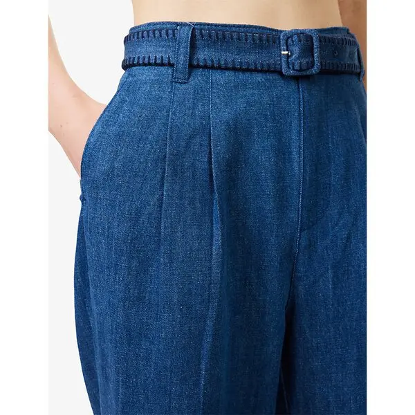 Paige Belted Cotton And Linen Wide-leg Trousers