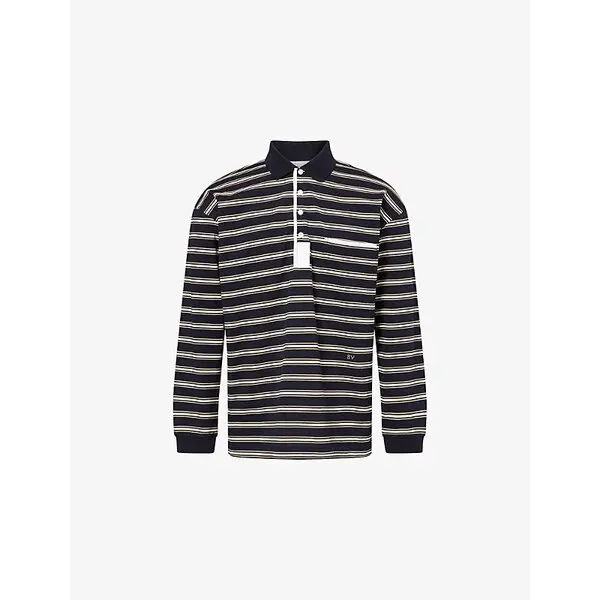 Bottega Veneta Striped Cotton Piquet Polo T-shirt - Night/beige/chalk