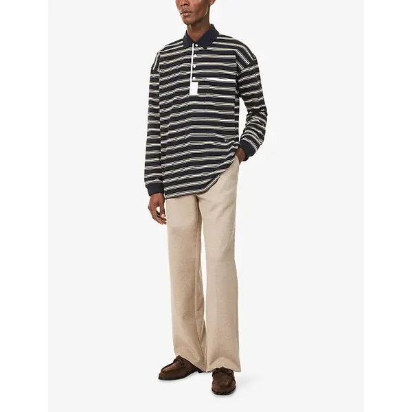 Bottega Veneta Striped Cotton Piquet Polo T-shirt - Night/beige/chalk