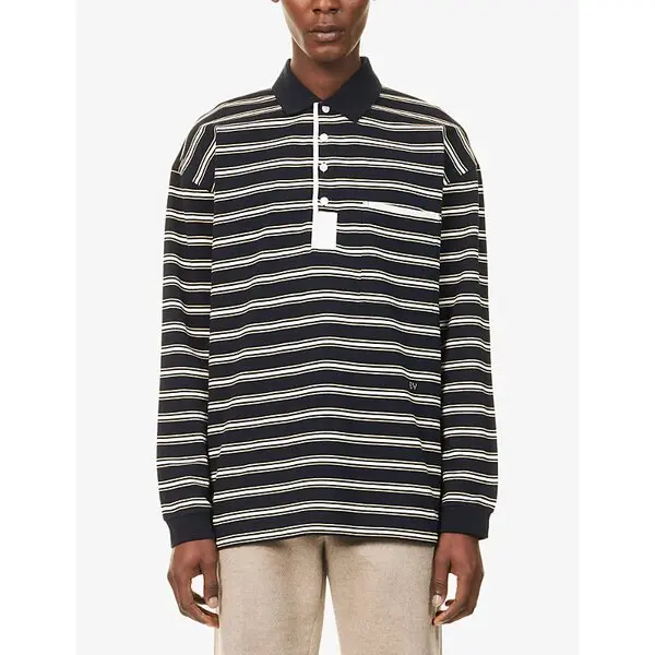 Bottega Veneta Striped Cotton Piquet Polo T-shirt - Night/beige/chalk