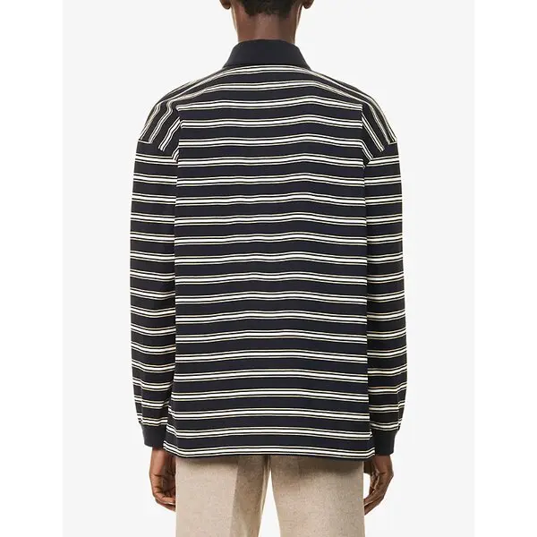 Bottega Veneta Striped Cotton Piquet Polo T-shirt - Night/beige/chalk