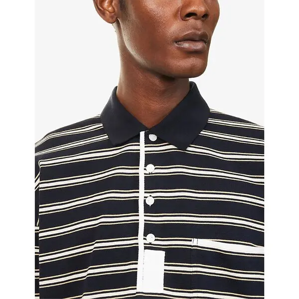 Bottega Veneta Striped Cotton Piquet Polo T-shirt - Night/beige/chalk