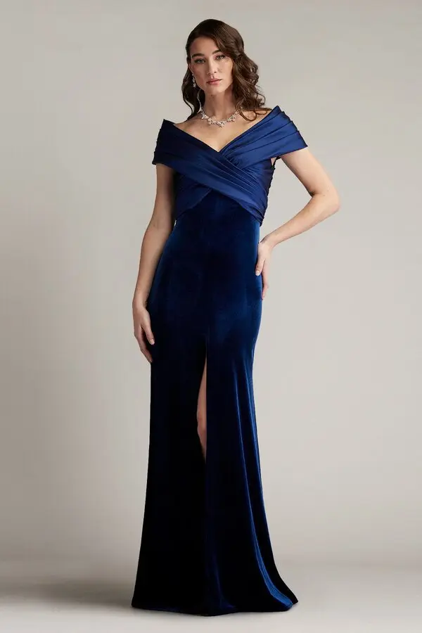 Tadashi Shoji Baxter Portrait Collar Gown - Navy