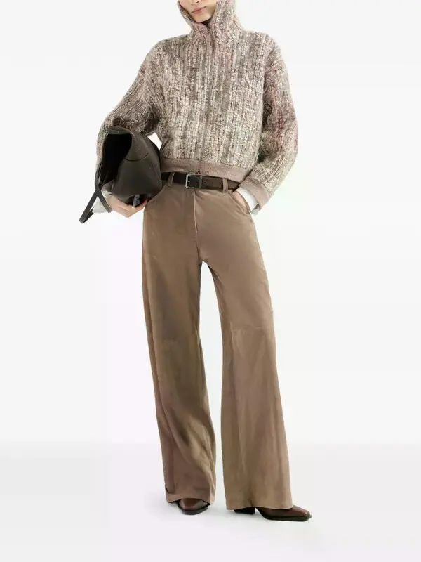 Brunello Cucinelli Suede Baggy Trousers With Monili Embellishment