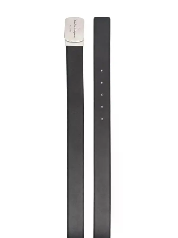 FERRAGAMO Logo Buckle Leather Belt - Black