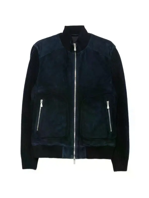 Eleventy Suede Panelled Ribbed-knit Jacket