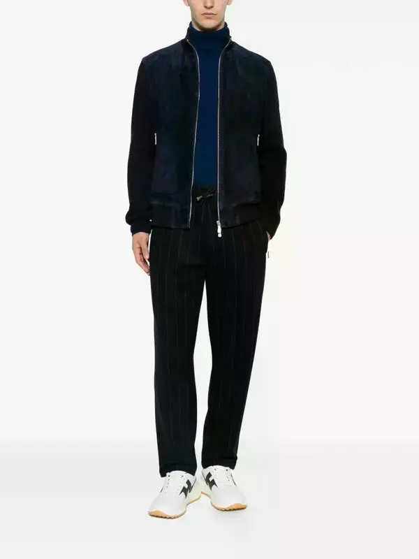 Eleventy Suede Panelled Ribbed-knit Jacket