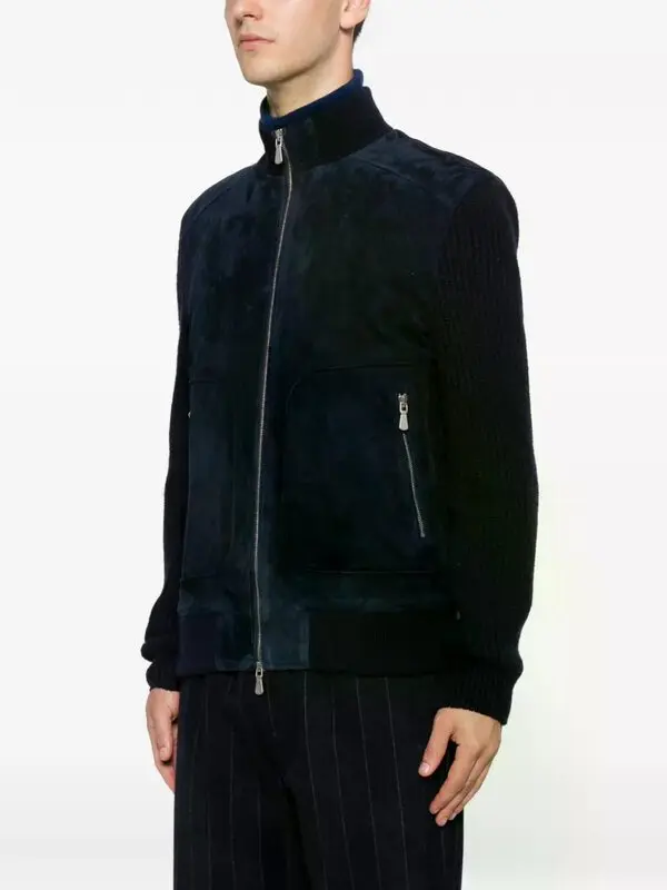 Eleventy Suede Panelled Ribbed-knit Jacket