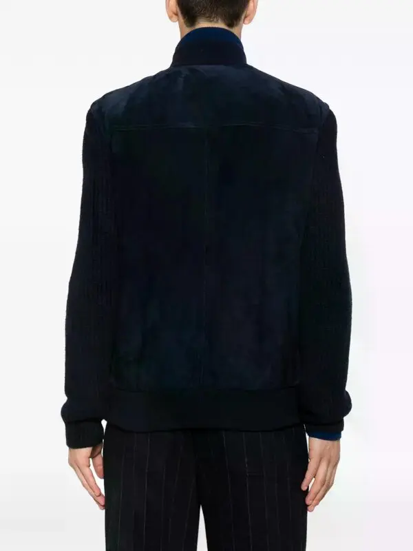 Eleventy Suede Panelled Ribbed-knit Jacket