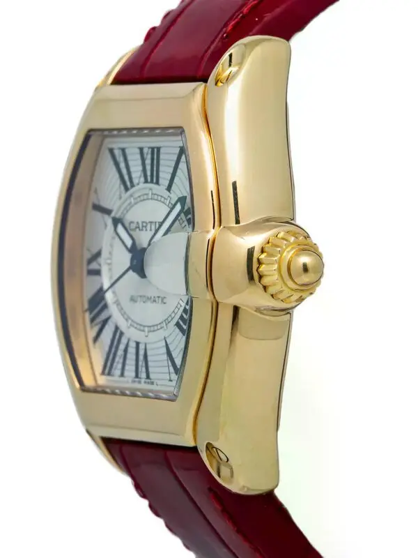Cartier Roadster 37mm Automatic Watch With Silver-tone Dial And Burgundy Leather Strap