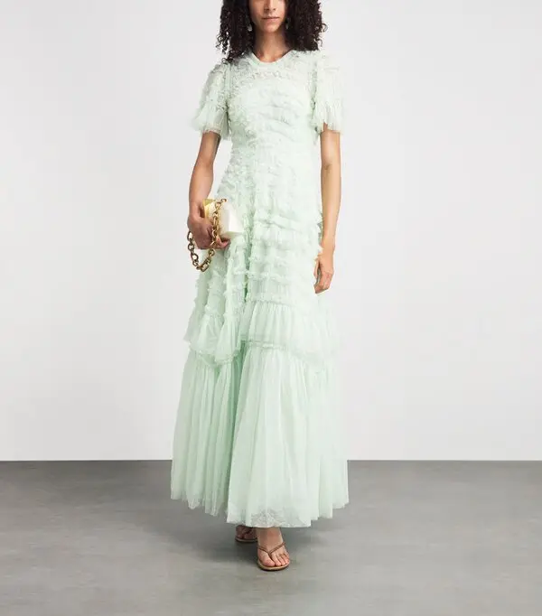 NEEDLE & THREAD Tulle Ruffle Valentine Maxi Dress