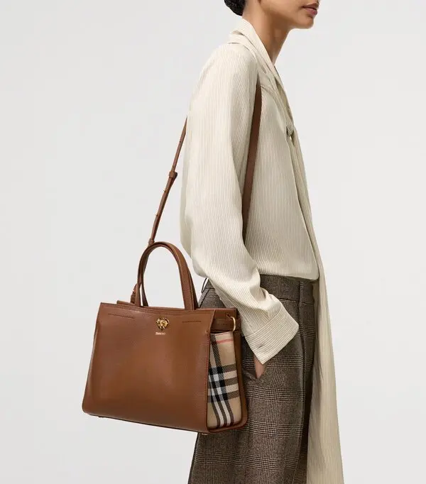 Burberry Small Leather Cotswolds Check Tote Bag