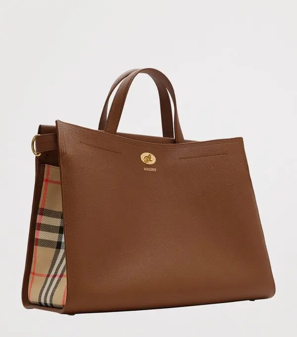 Burberry Medium Leather Cotswolds Check Tote Bag