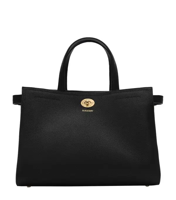 Burberry Small Leather Cotswolds Check Tote Bag - Black
