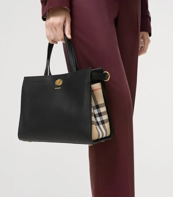 Burberry Small Leather Cotswolds Check Tote Bag