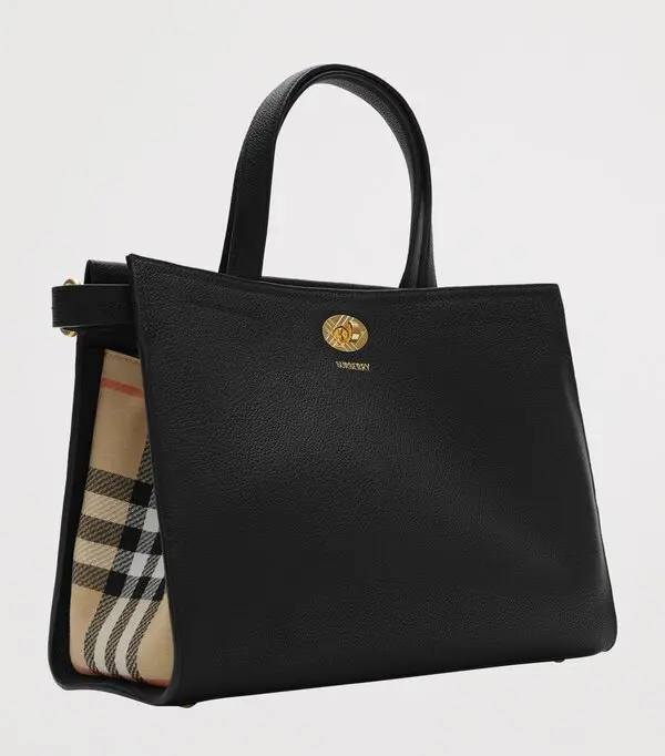 Burberry Small Leather Cotswolds Check Tote Bag