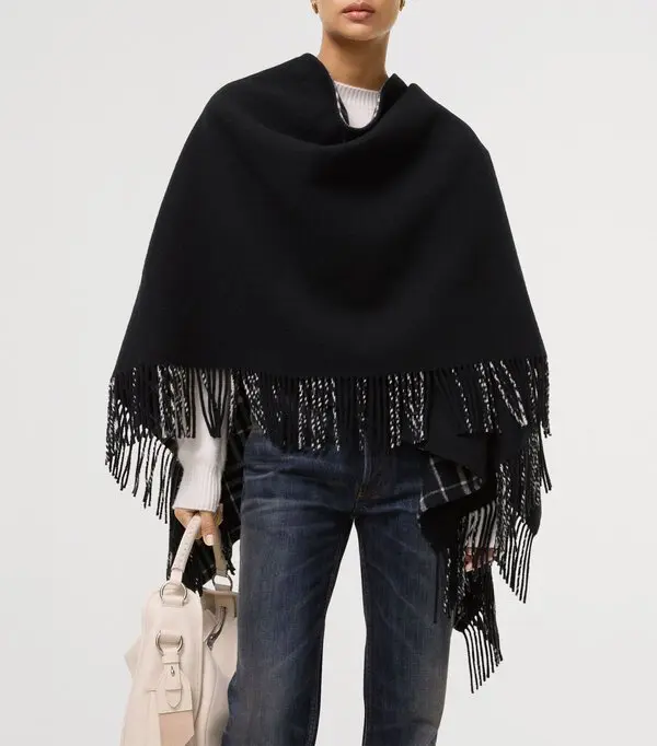 Burberry Wool Fringe Blanket Cape
