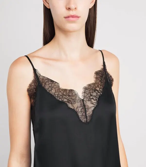 ANINE BING Silk-blend Lace Trim Cami Top - Black