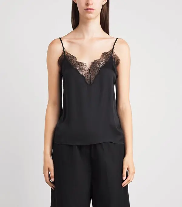 ANINE BING Silk-blend Lace Trim Cami Top - Black