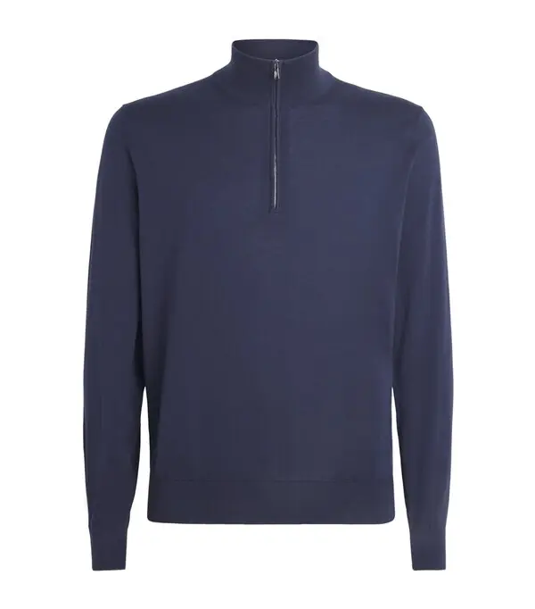 FIORONI CASHMERE Sea Island Cotton-cashmere Quarter-zip Sweater - Navy