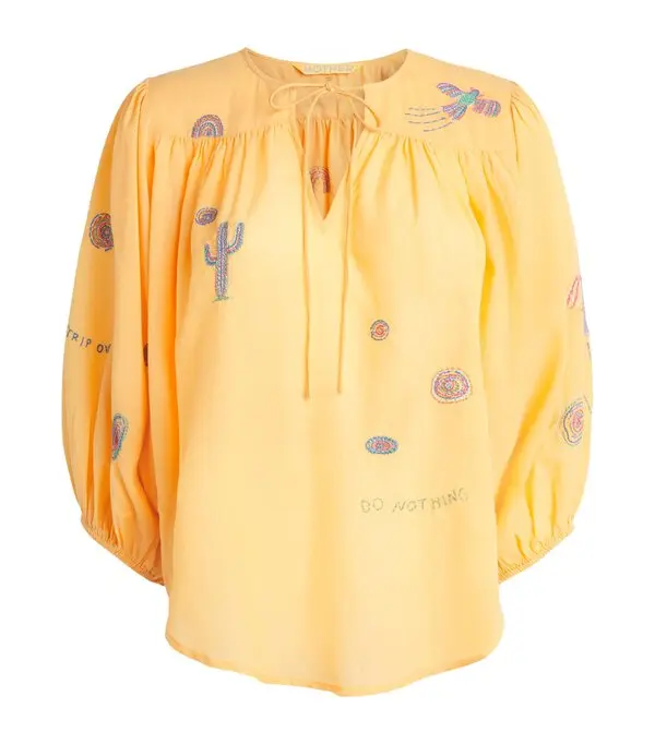 MOTHER Embroidered Yoke Blouse - Yellow