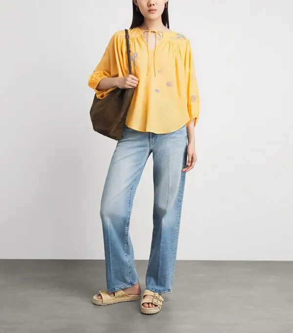 MOTHER Embroidered Yoke Blouse - Yellow