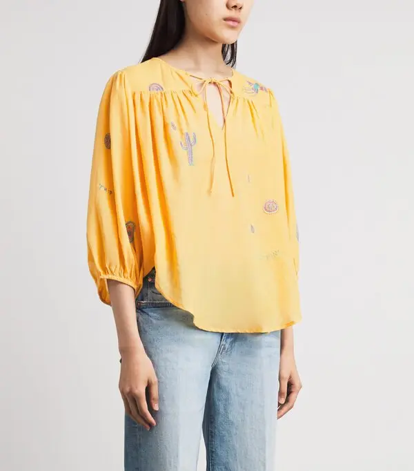 MOTHER Embroidered Yoke Blouse - Yellow