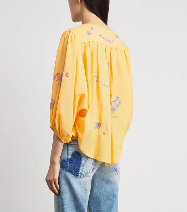 MOTHER Embroidered Yoke Blouse - Yellow