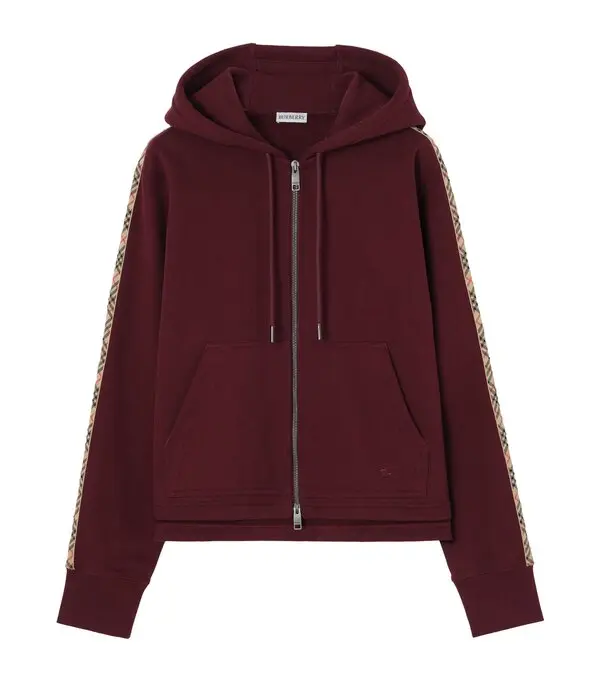 Burberry Cotton Check-trim Zip-up Hoodie - Red