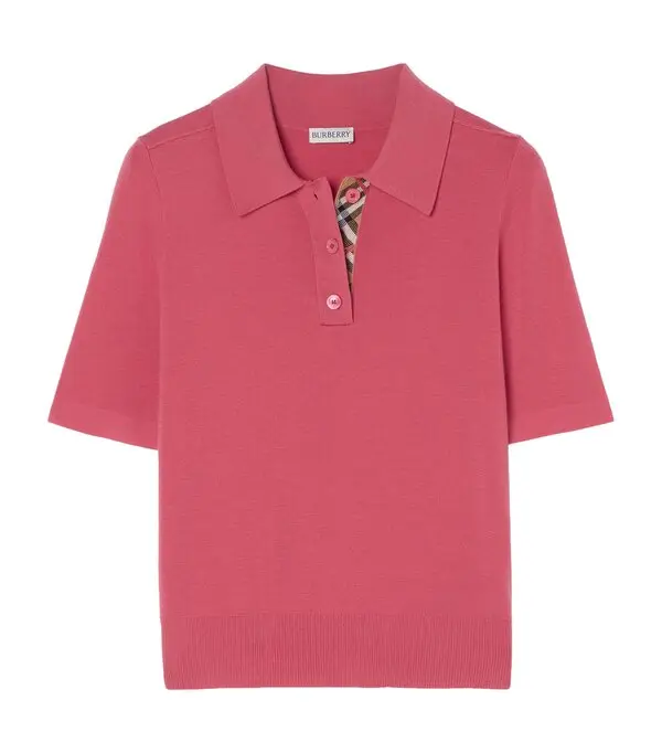 Burberry Wool Check-detail Polo Shirt - Pink