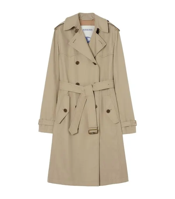 Burberry Cotton Tropical Gabardine Foxfield Long Trench Coat - Beige