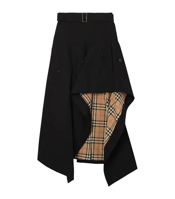 Burberry Gabardine Asymmetrical Trench Midi Skirt - Black