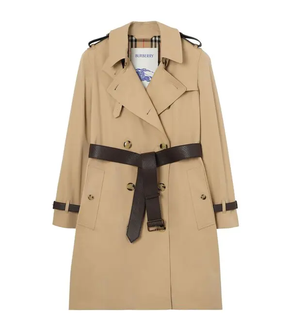 Burberry Gabardine Kensington Mid-length Trench Coat - Beige