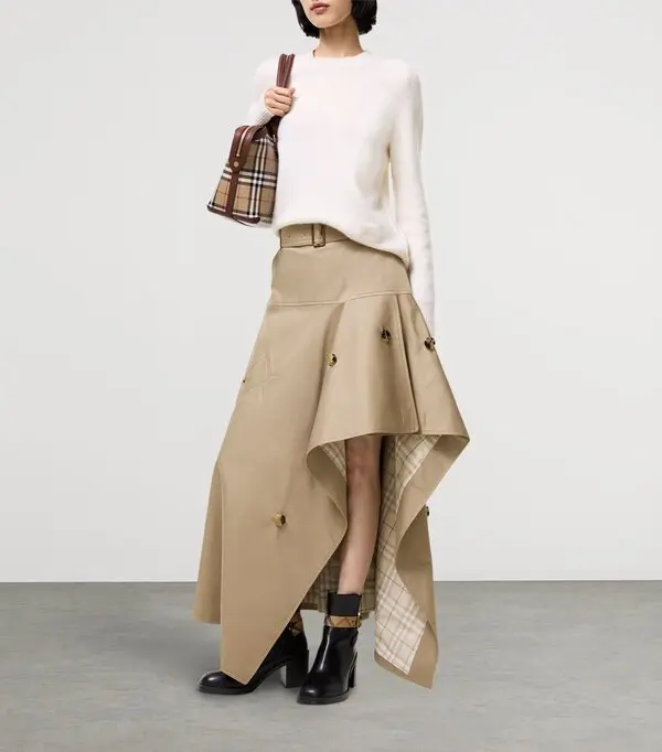 Burberry Asymmetrical Midi Skirt In Gabardine