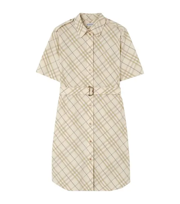 Burberry Cotton Check Mini Shirt Dress - Beige