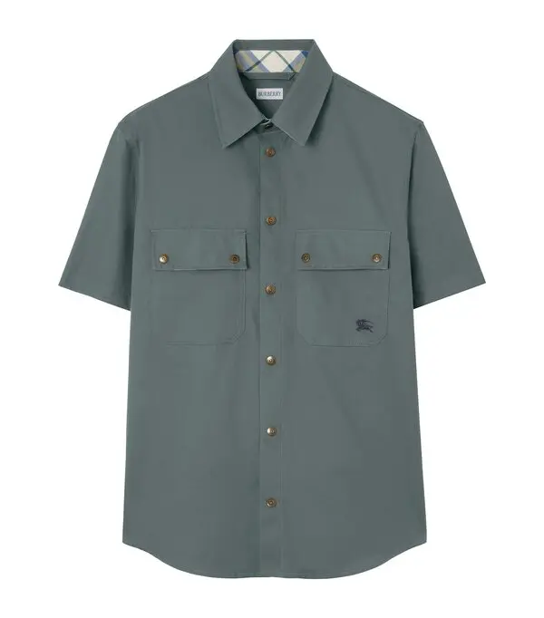 Burberry Cotton Tropical Gabardine Short-sleeve Shirt - Blue