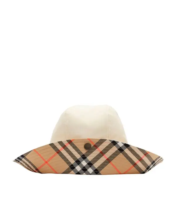 Burberry Cotton Gabardine Tropical Check-brim Hat - Beige