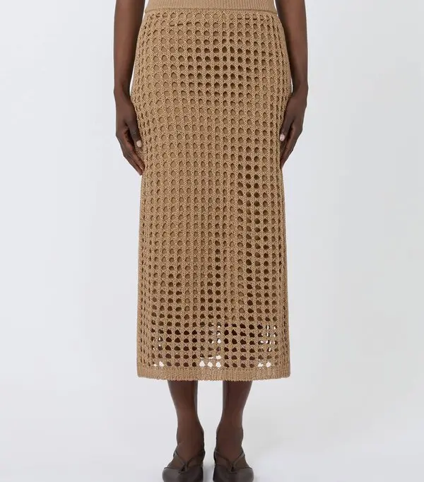 Max Mara Cotton Woven Midi Skirt - Beige
