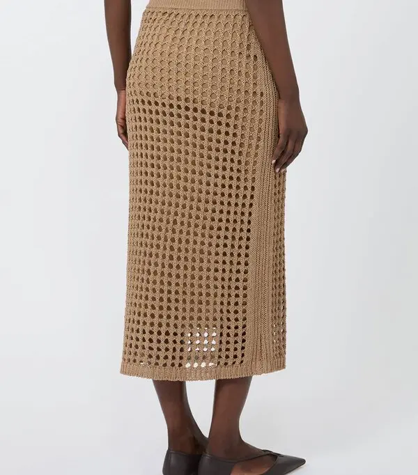 Max Mara Cotton Woven Midi Skirt - Beige