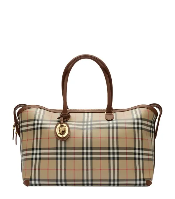 Burberry Medium Check Zipped Tote Bag - Beige